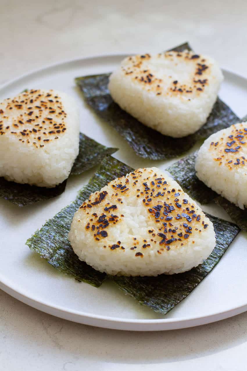 Yaki Onigiri with Miso Scallion (Grilled Rice Balls) - Plates by Nat